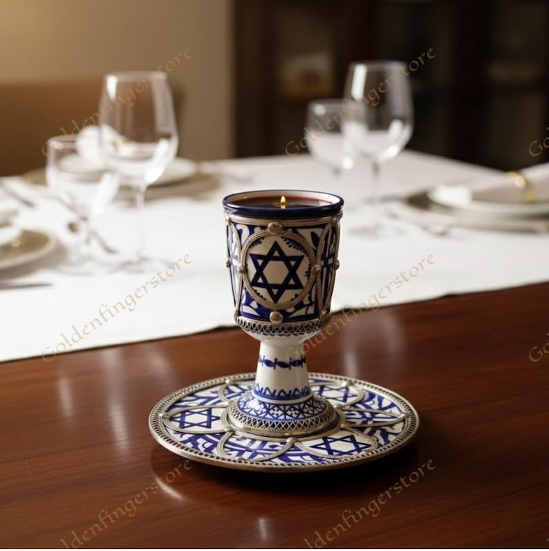 Hand-painted Moroccan Kiddush Cup Set: Star of David, Nickel Silver - Etsy