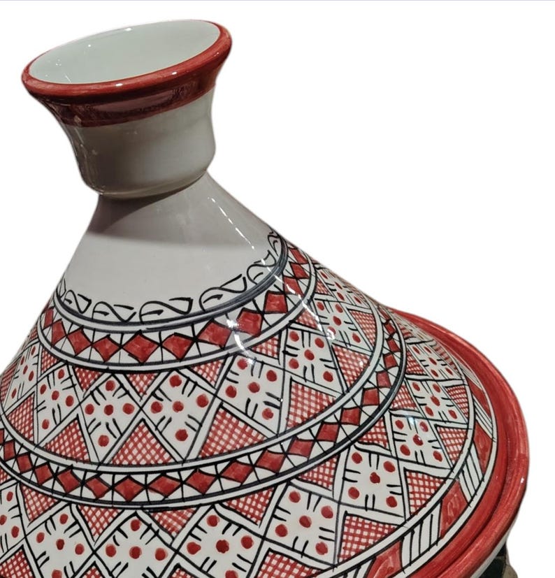 Authentic Moroccan Clay Tagine for Cooking and Decorative Red White ...