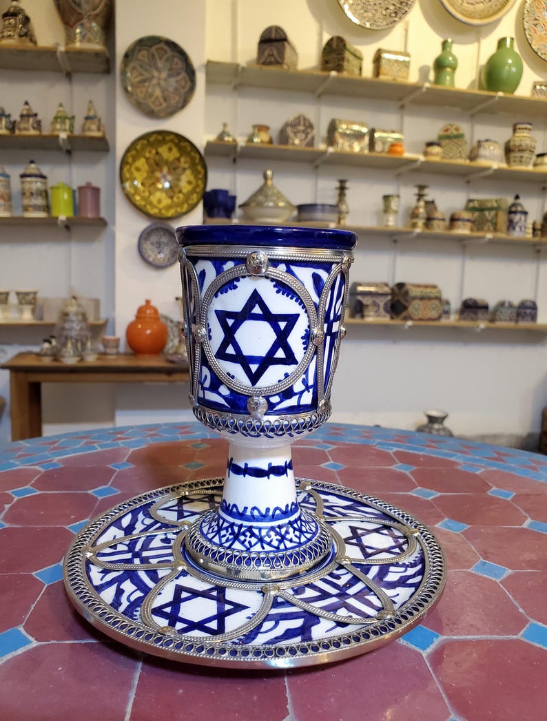 Hand-painted Moroccan Kiddush Cup Set: Star of David, Nickel Silver - Etsy