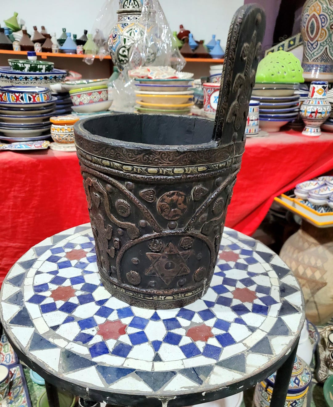 Jewish Moroccan Ritual Wooden Bucket – Handmade Hammam Water Pail With ...