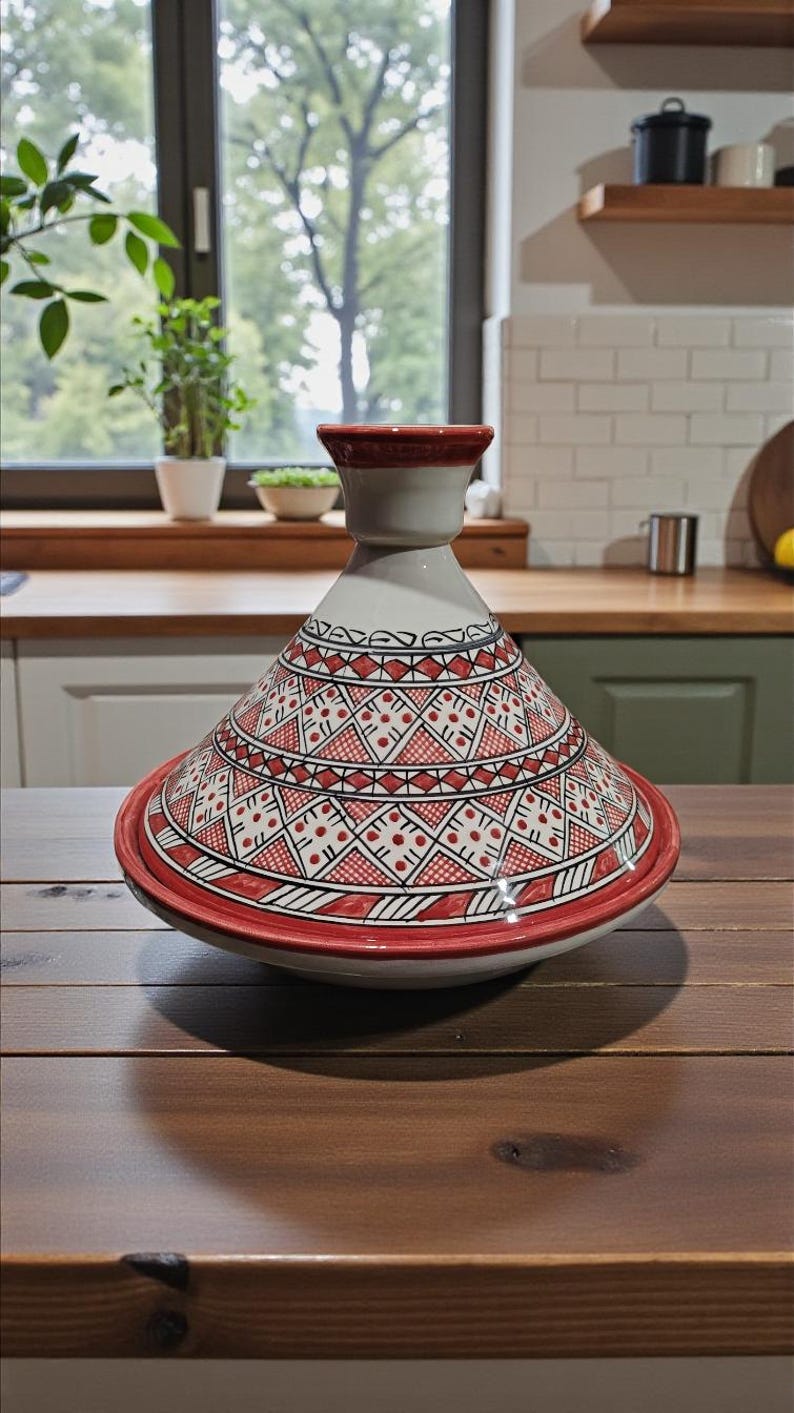 Authentic Moroccan Clay Tagine for Cooking and Decorative Red White ...