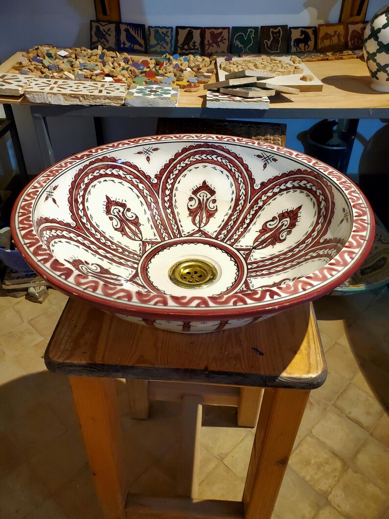 Handmade Moroccan Ceramic Sink: Round Pottery Washbasin, Bathroom ...
