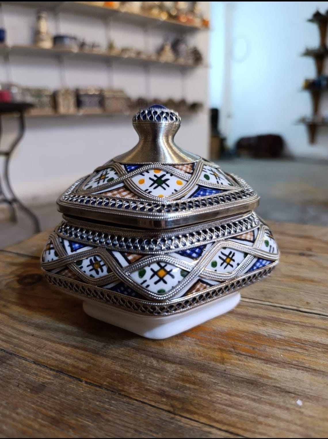 Handmade Moroccan Ceramic Jewelry Box With Metal Accents – Decorative ...