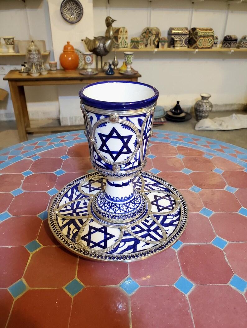 Hand-painted Moroccan Kiddush Cup Set: Star of David, Nickel Silver - Etsy