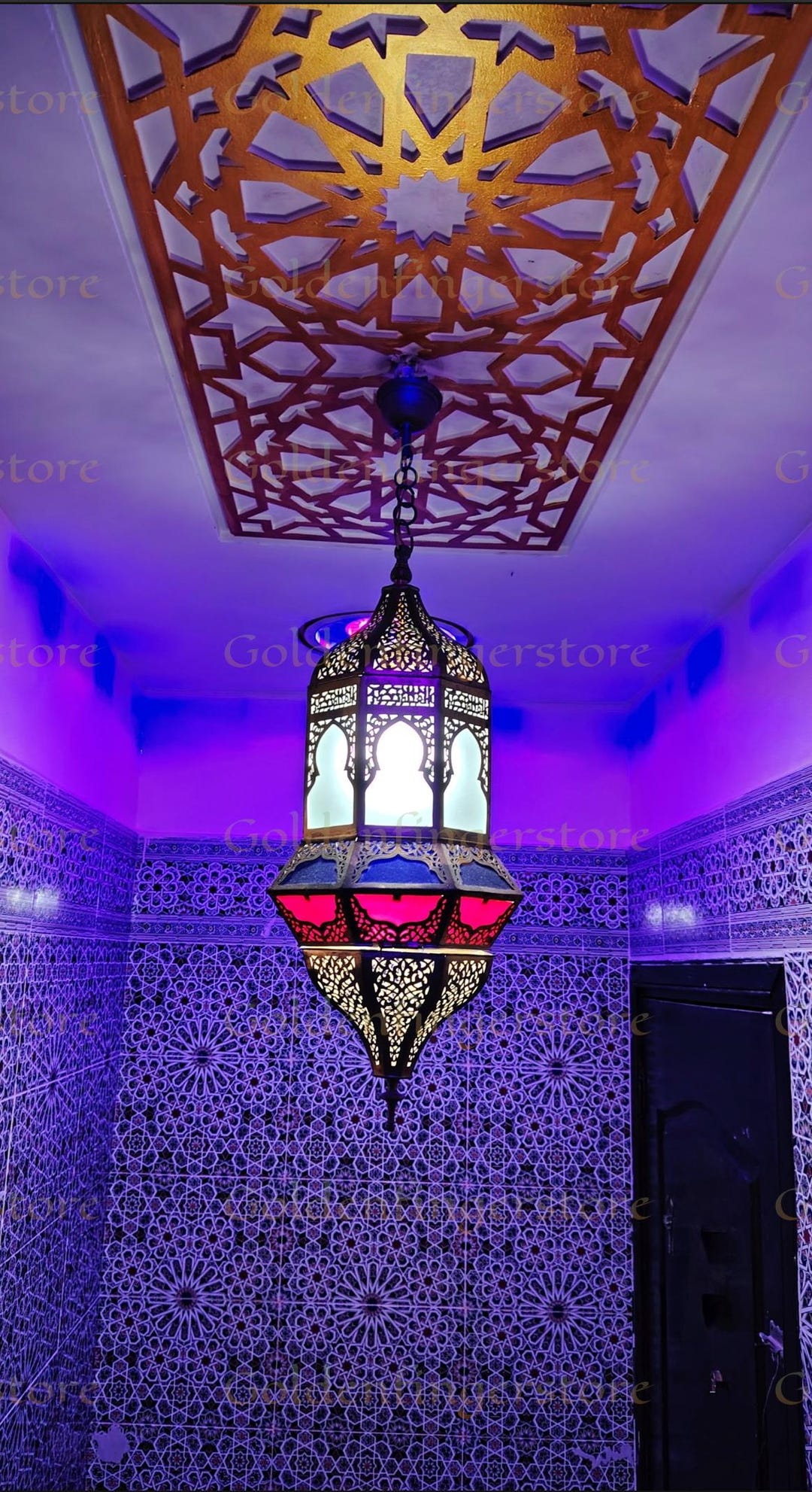 Handmade Moroccan Brass Lantern – Iraqi Stained Glass Pendant Light - Etsy