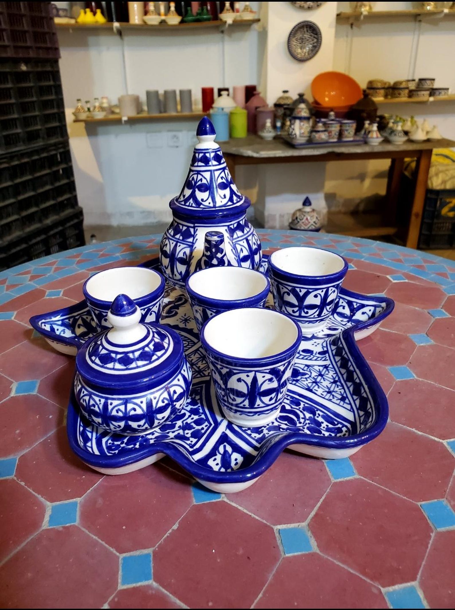 Hand-painted Moroccan Tea Set: Traditional Ceramic Pottery - Etsy