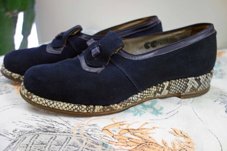 Vintage 40s CC41 Utility Marked Blue Suede Shoes Wood Sole - Etsy