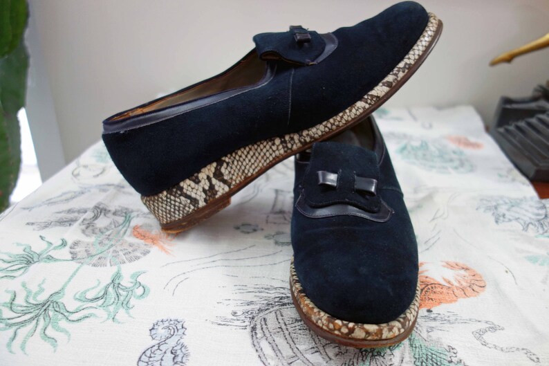 Vintage 40s CC41 Utility Marked Blue Suede Shoes Wood Sole - Etsy