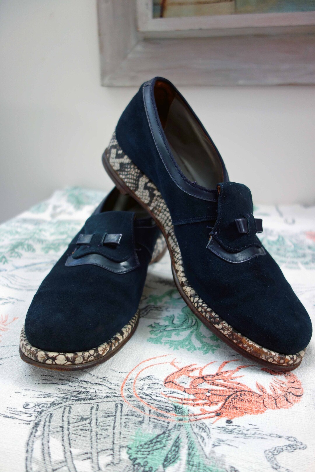 Vintage 40s CC41 Utility Marked Blue Suede Shoes Wood Sole Wedges WWII ...