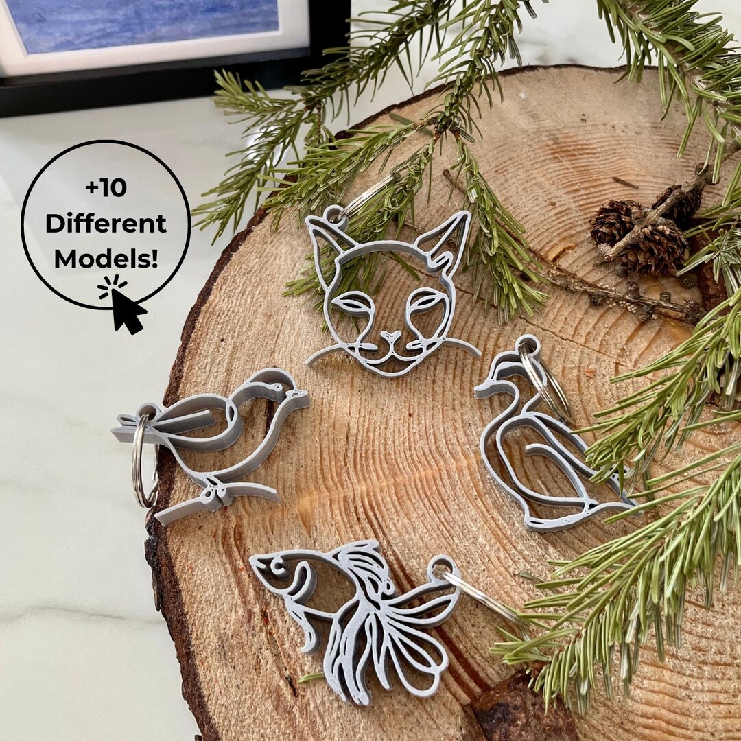 Minimalist 3d-printed Animal Keychains – Cats, Dogs, Birds & More – PLA Bioplastic (available in ...