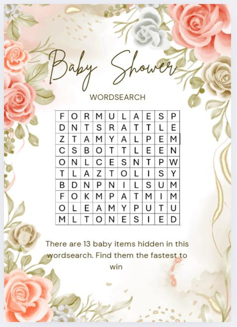 Baby Shower Wordsearch - Etsy