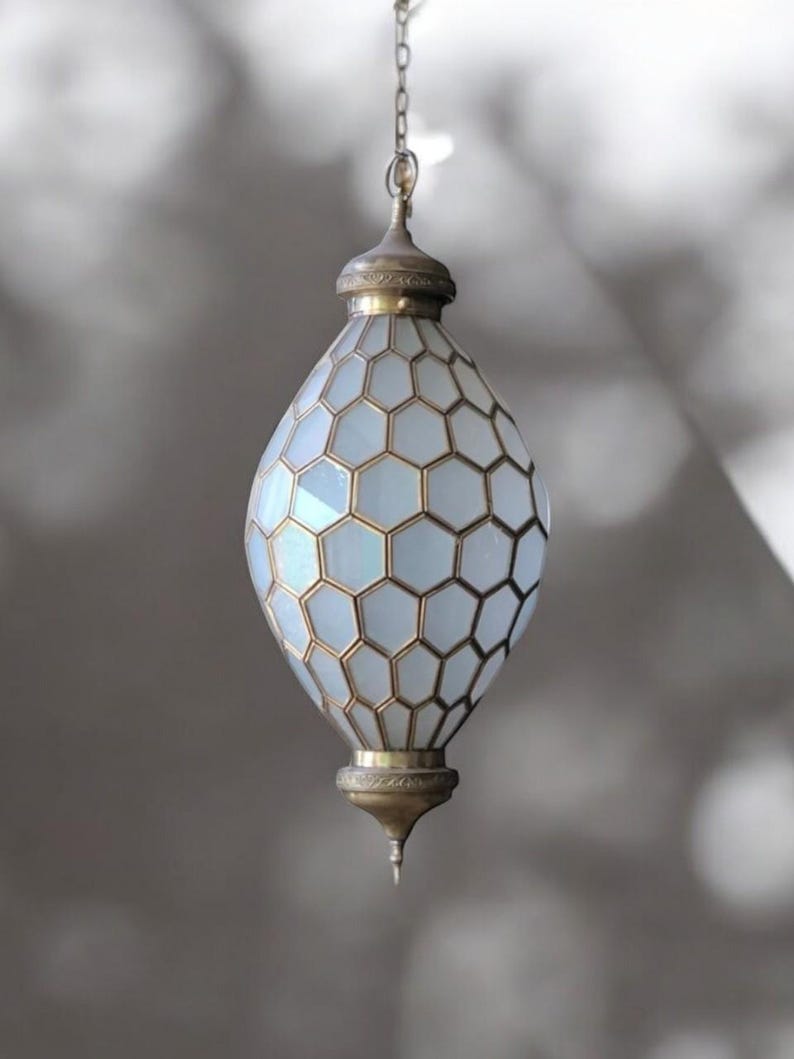 Handcrafted Moroccan Milky Lamp – Brass Light Fixture, Milk Glass ...