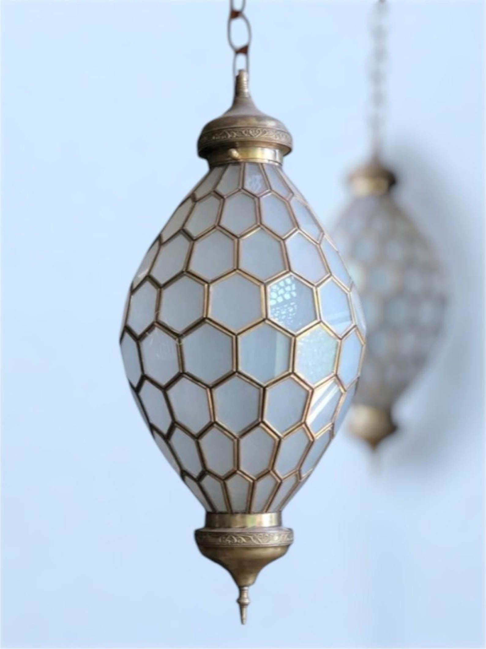 Handcrafted Moroccan Milky Lamp – Brass Light Fixture, Milk Glass ...