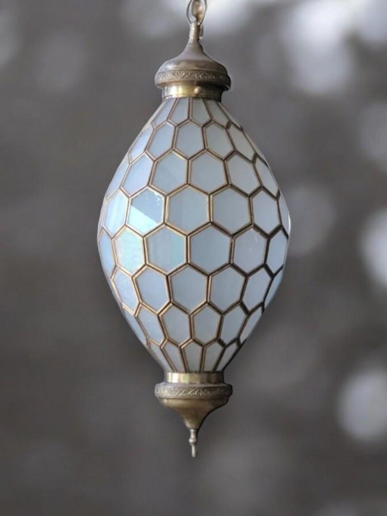 Handcrafted Moroccan Milky Lamp – Brass Light Fixture, Milk Glass ...