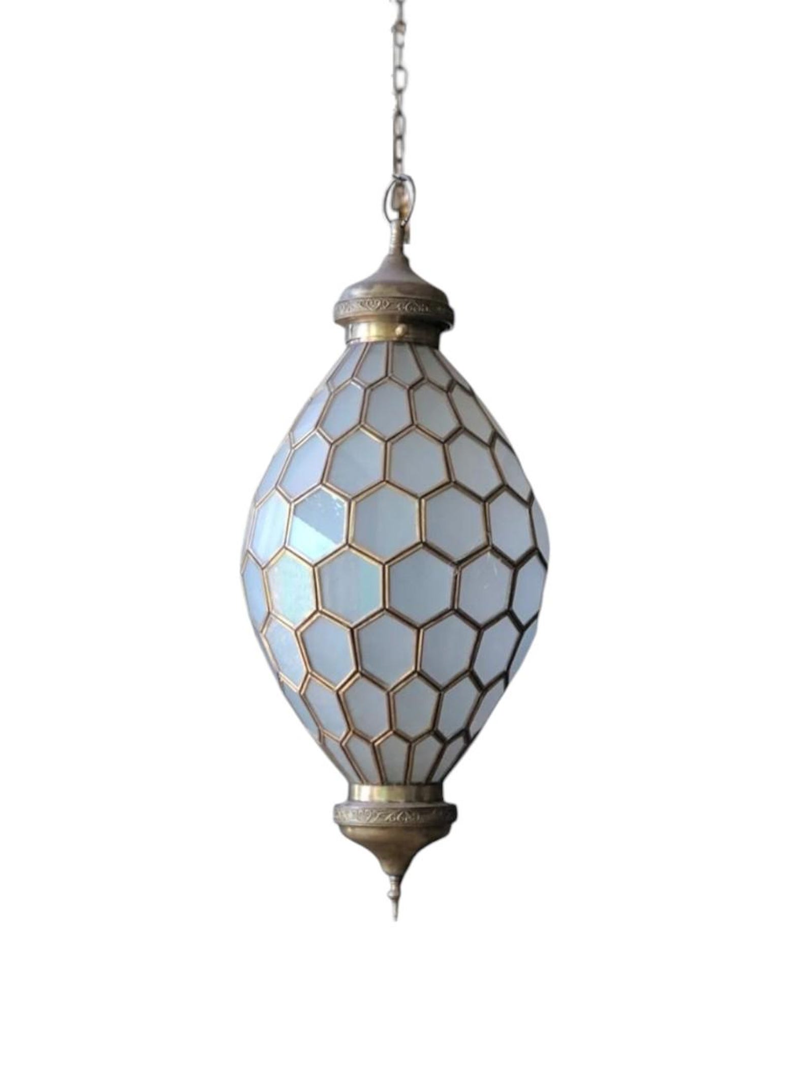 Handcrafted Moroccan Milky Lamp – Brass Light Fixture, Milk Glass ...