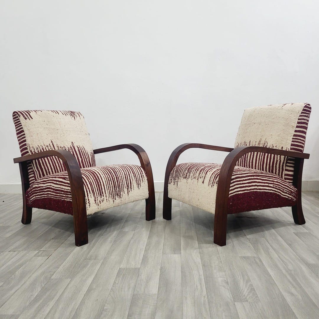 Set of 2 Midcentury Lounge Chair, Kilim Rug Armchair, Retro Lounge ...