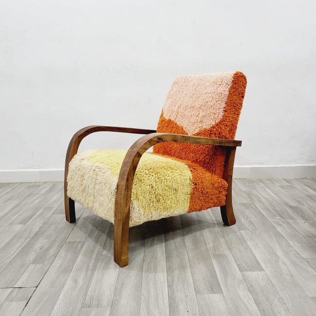 Set of 1 Midcentury Lounge Chair, Kilim Rug Armchair, Retro Lounge ...