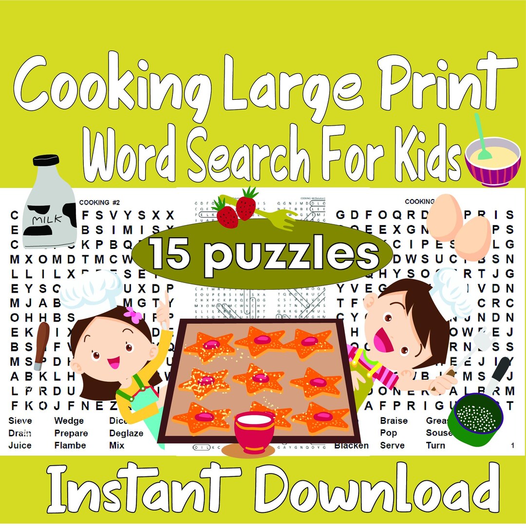Cooking Large Print Word Search for Kids: Activities Classroom ...