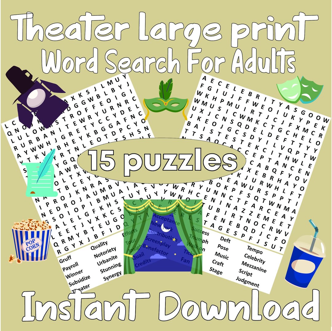 Theater Word Search Puzzle Book: Large Print for Adults (digital ...