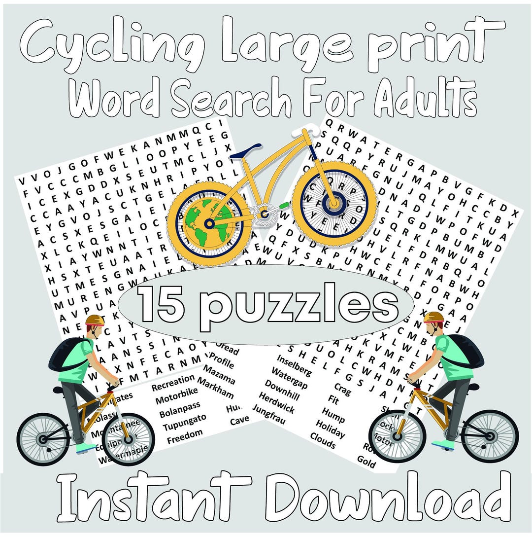 Cycling Large Print Word Search for Adults : Activity Games for Adults ...