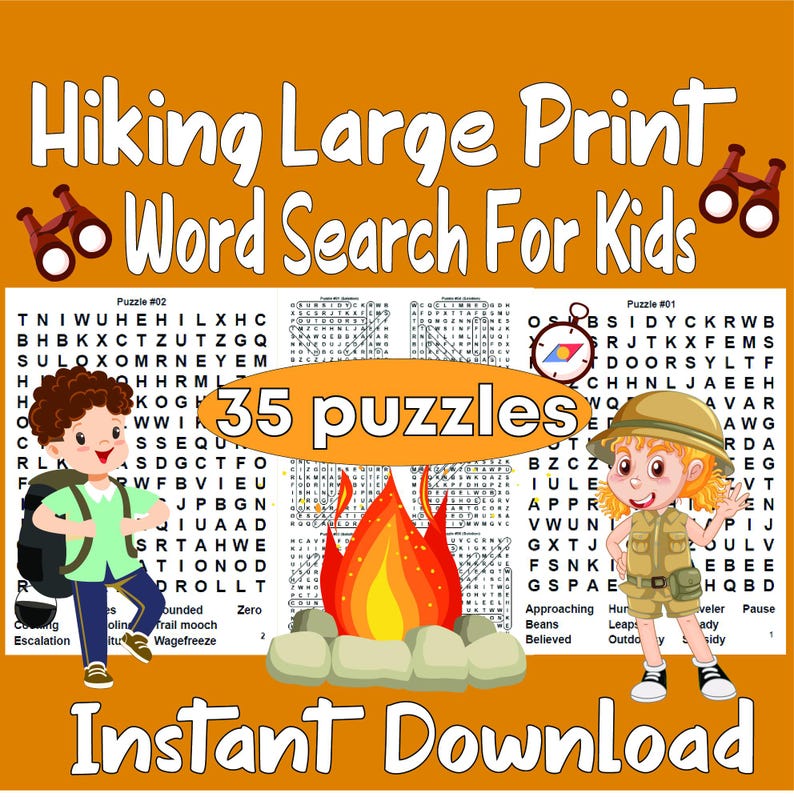 Hiking Word Search: 35 Large Print Puzzles for Kids (digital Download ...
