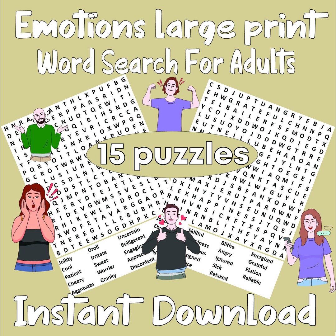 Emotions Large Print Word Search for Adults : Activity Games for Adults ...