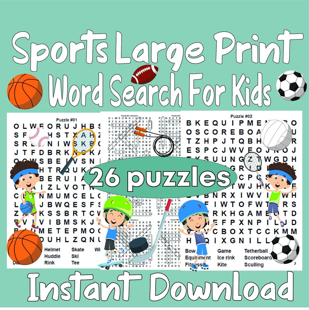 Sports Large Print Word Search for Kids : Activity Games for Kids, Word ...