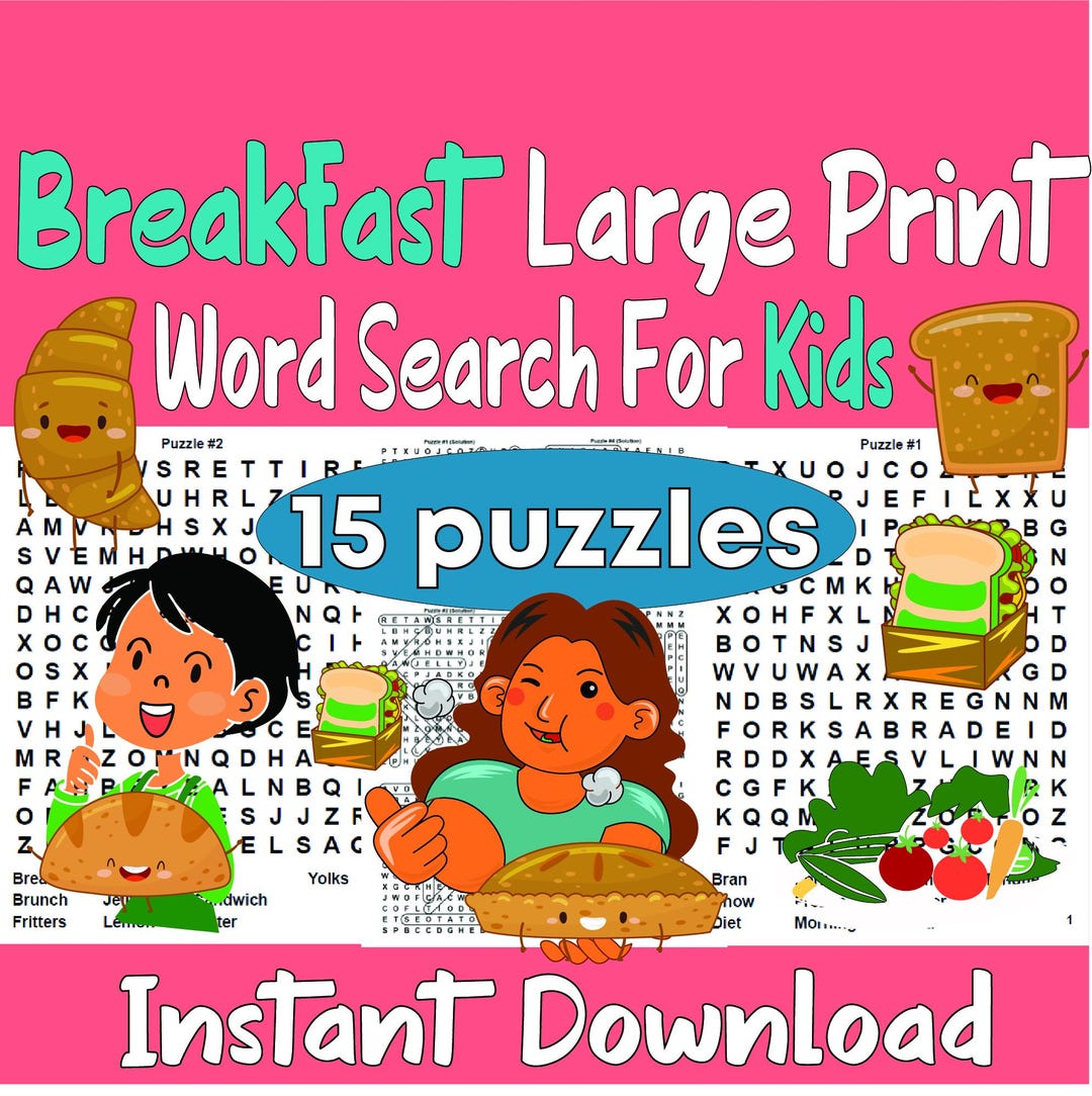 Breakfast Large Print Word Search for Kids : Activity Games for Kids ...