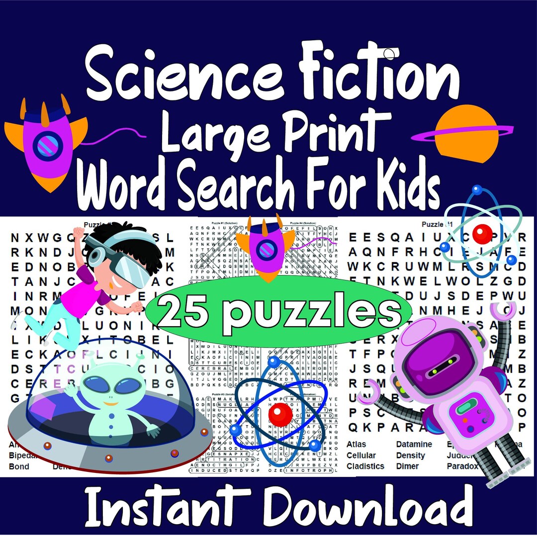 Science Fiction Large Print Word Search for Kids : Activity Games for ...