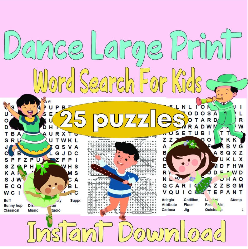 Dance Large Print Word Search for Kids : Activity Games for Kids ...