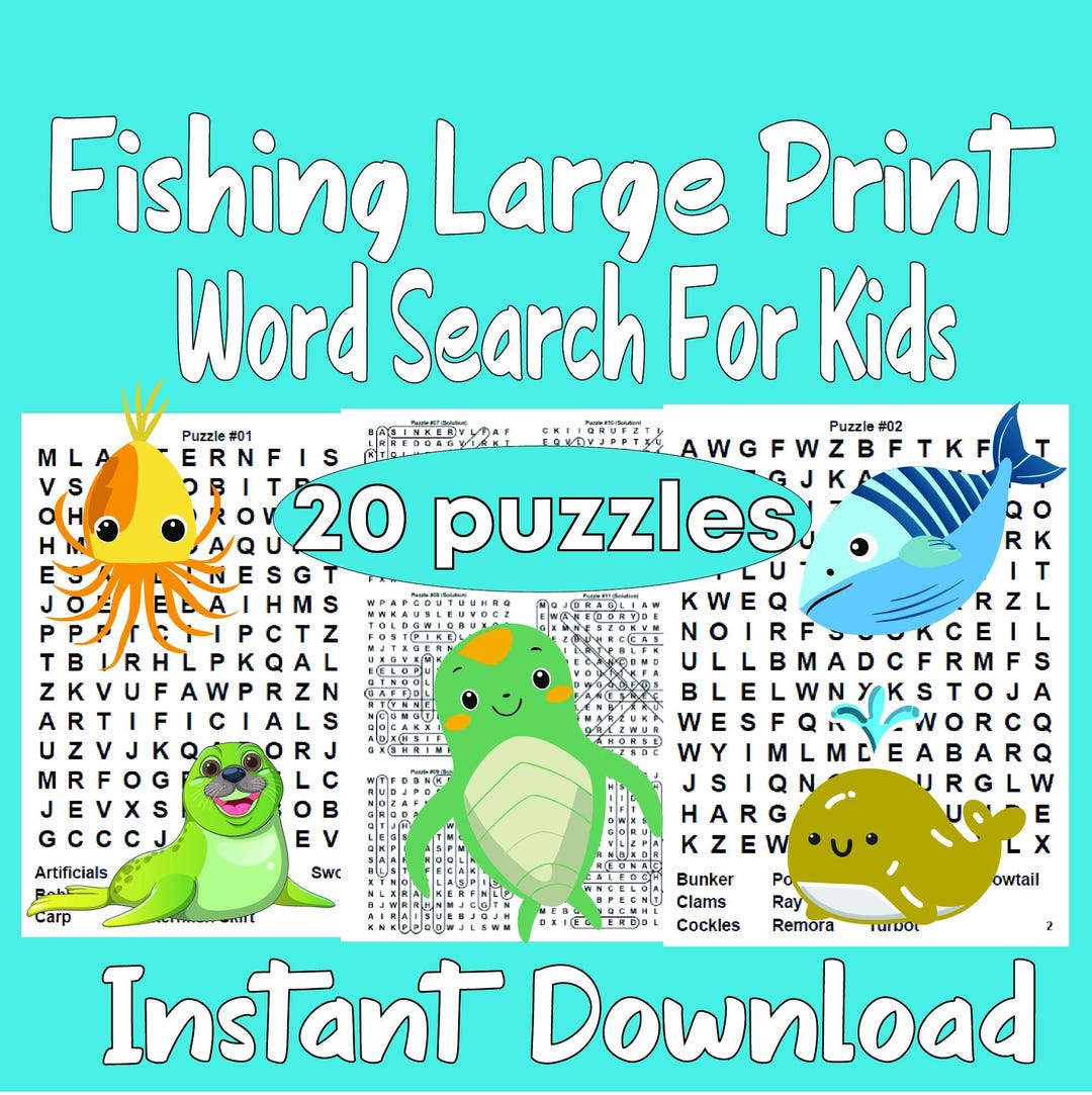 Fishing Large Print Word Search for Kids : Activity Games for Kids ...
