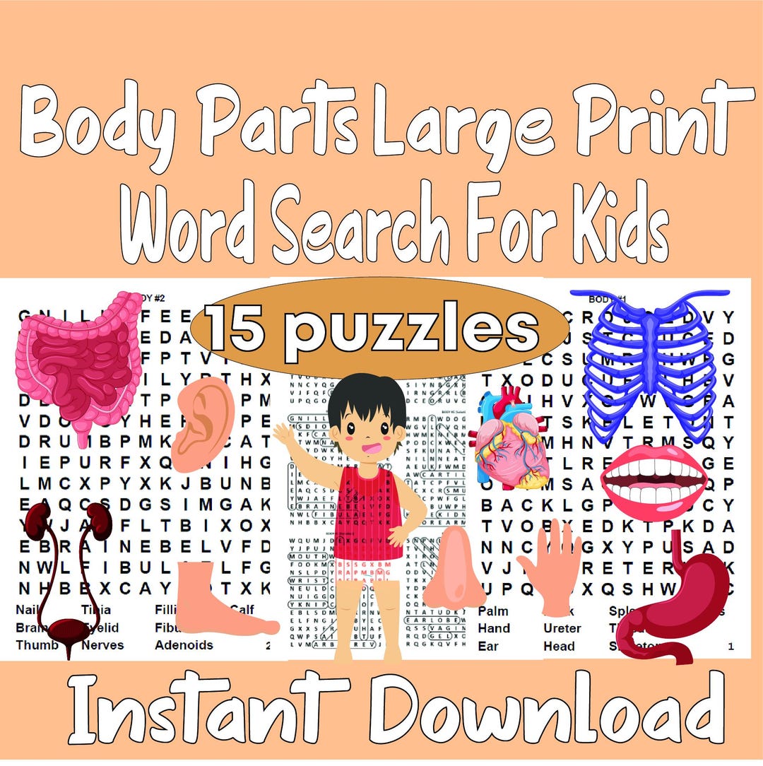 Body Parts Large Print Word Search for Kids : Activity Games for Kids ...