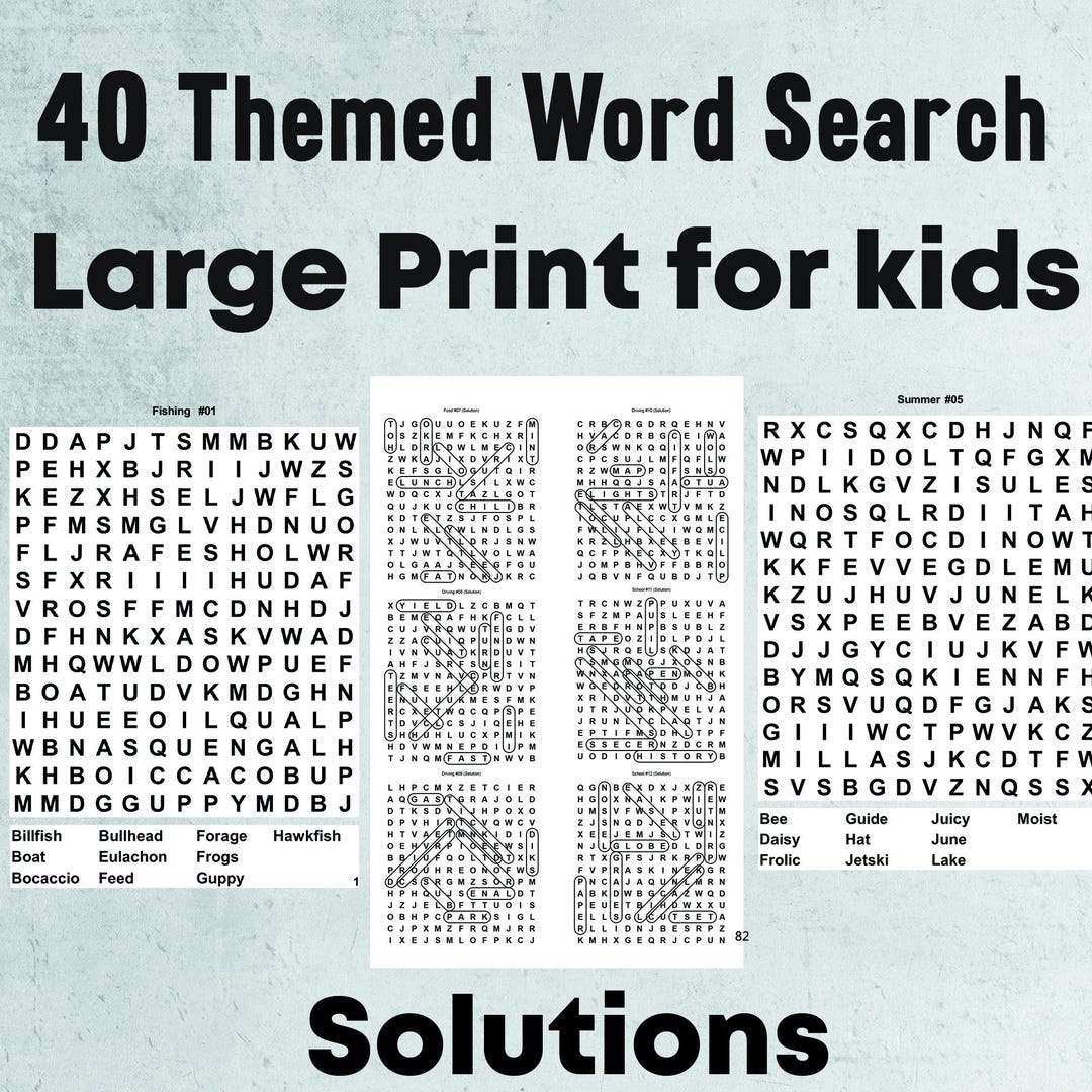 40 Themed Word Search Large Print for Kids - Etsy