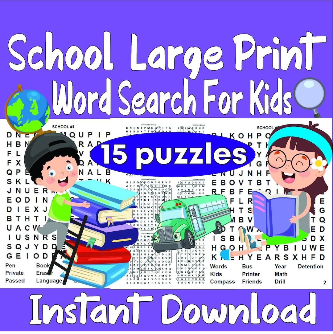 School Large Print Word Search for Kids: Activities Classroom ...