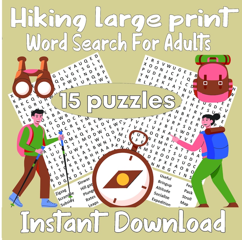 Hiking Word Search Puzzle Book: Large Print for Adults (digital ...
