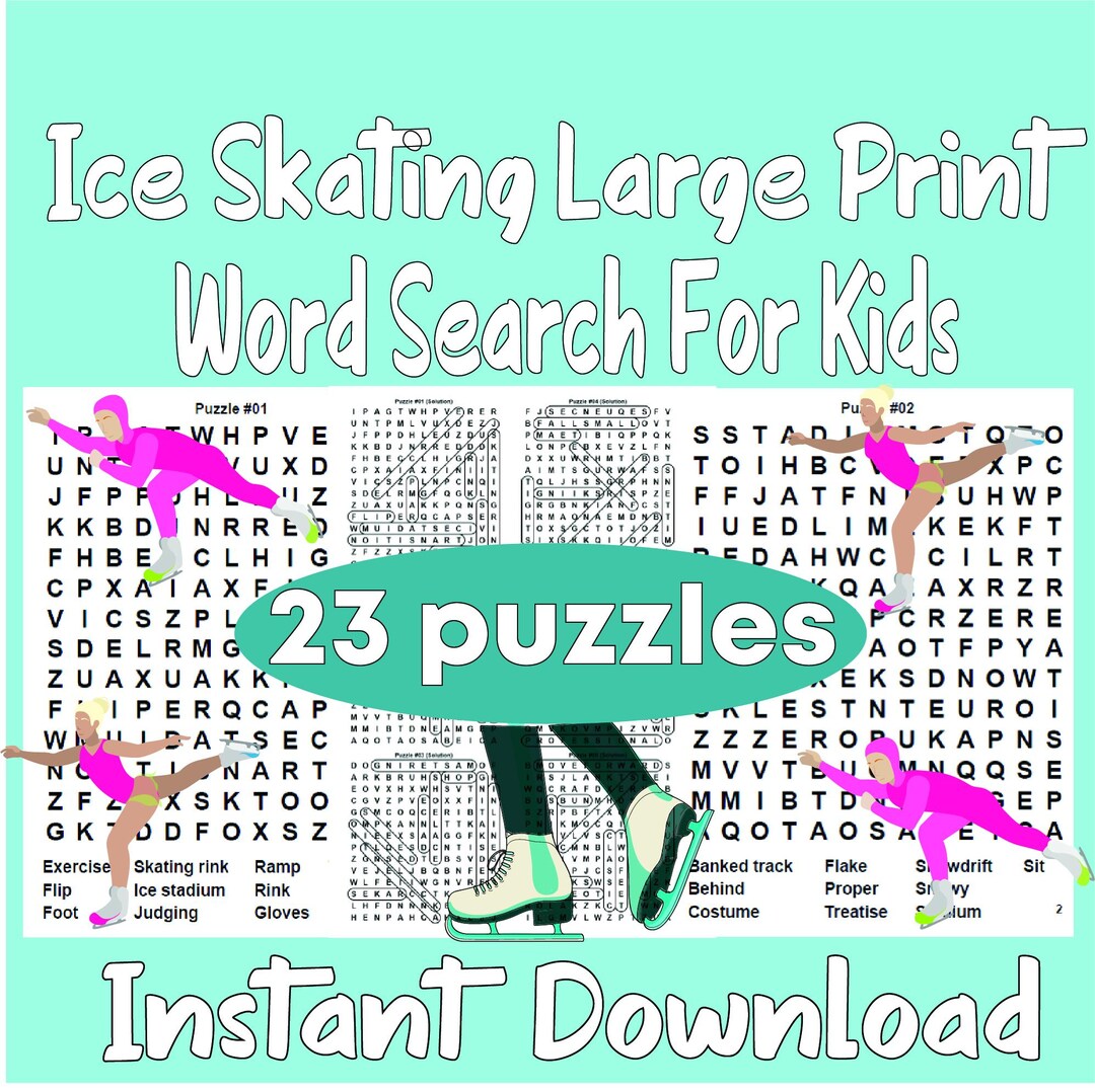 Ice Skating Large Print Word Search for Kids : Activity Games for Kids ...