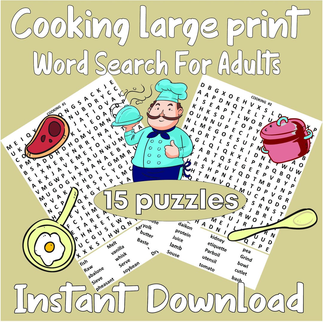 Cooking Word Search Puzzle Book: Large Print for Adults (digital ...