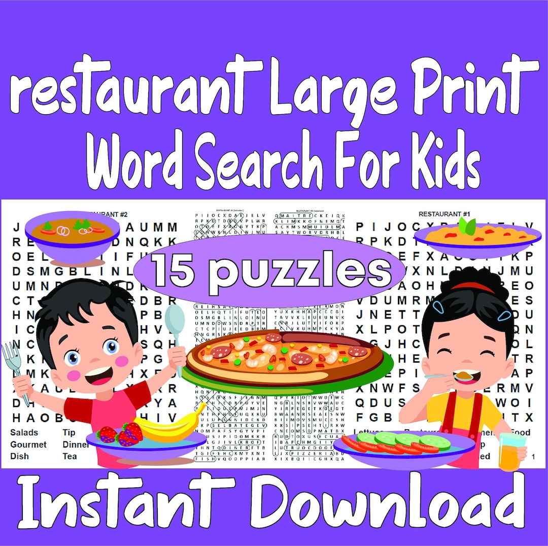 Restaurant Word Search Puzzles for Kids: Large Print (PDF Download) - Etsy