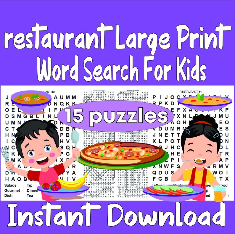 Restaurant Word Search Puzzles for Kids: Large Print (PDF Download) - Etsy