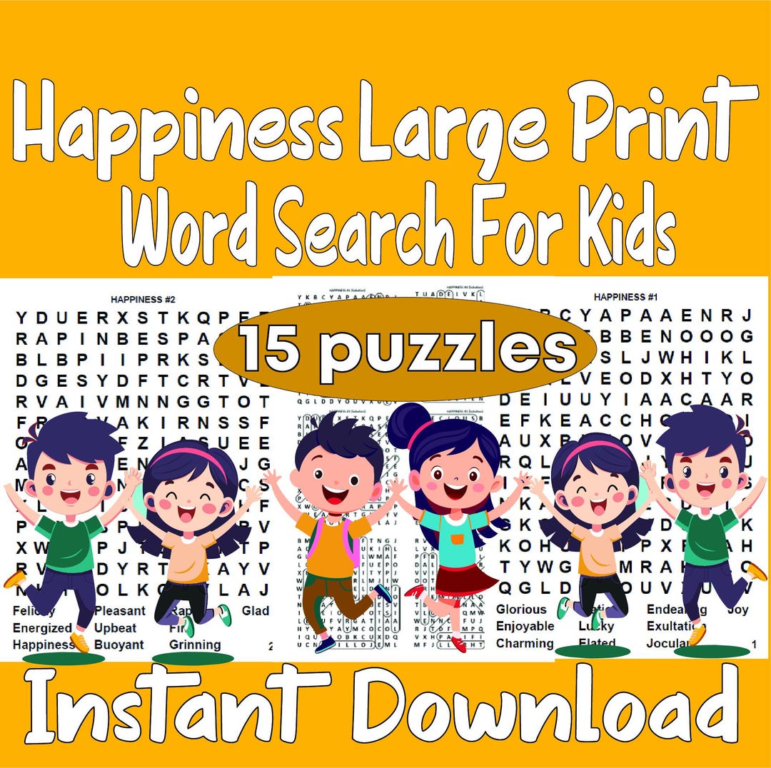 Happiness Large Print Word Search for Kids: Activities Classroom ...
