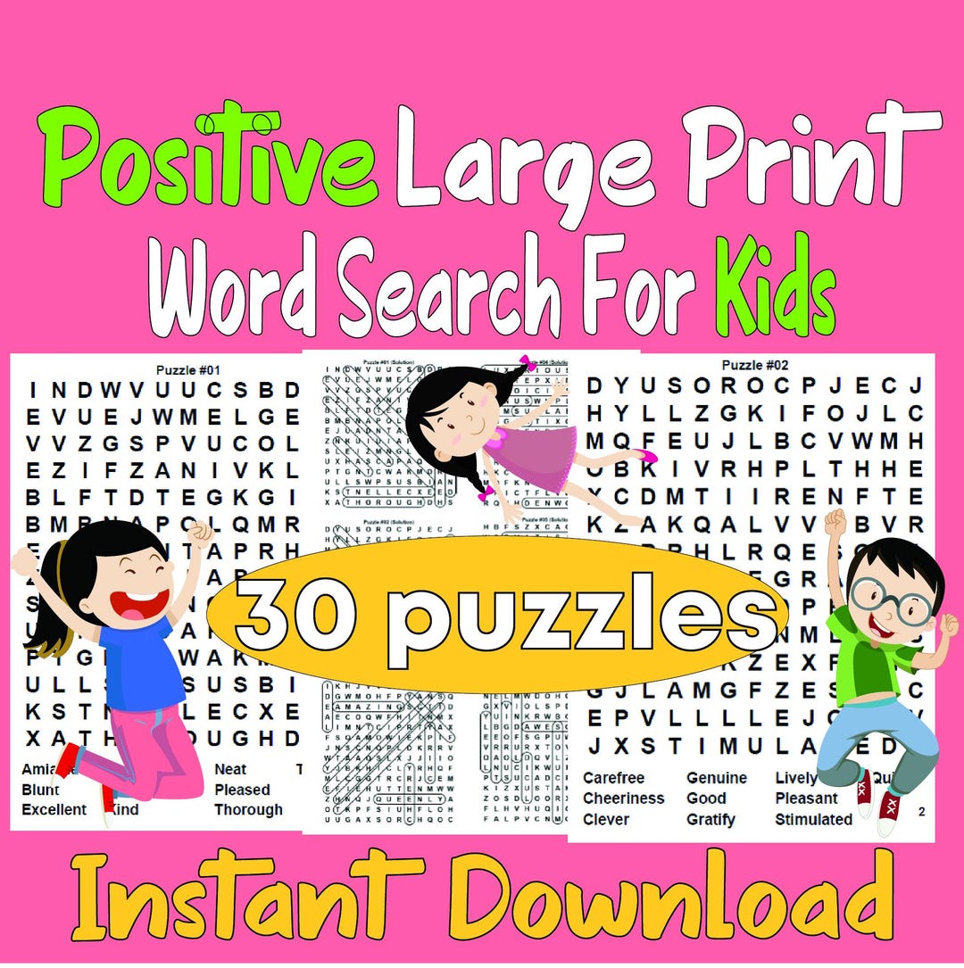 Positive Word Search Puzzle Book for Kids: Large Print (digital ...