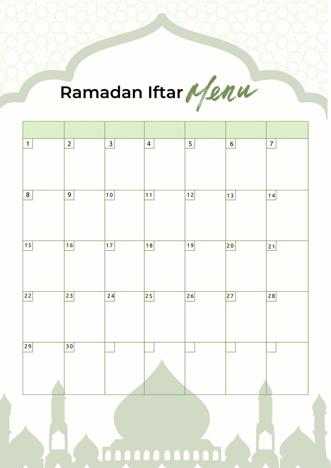 Printable Ramadan Meal Planner | Suhoor and Iftar | Weekly, Daily & Monthly Menu Planner ...