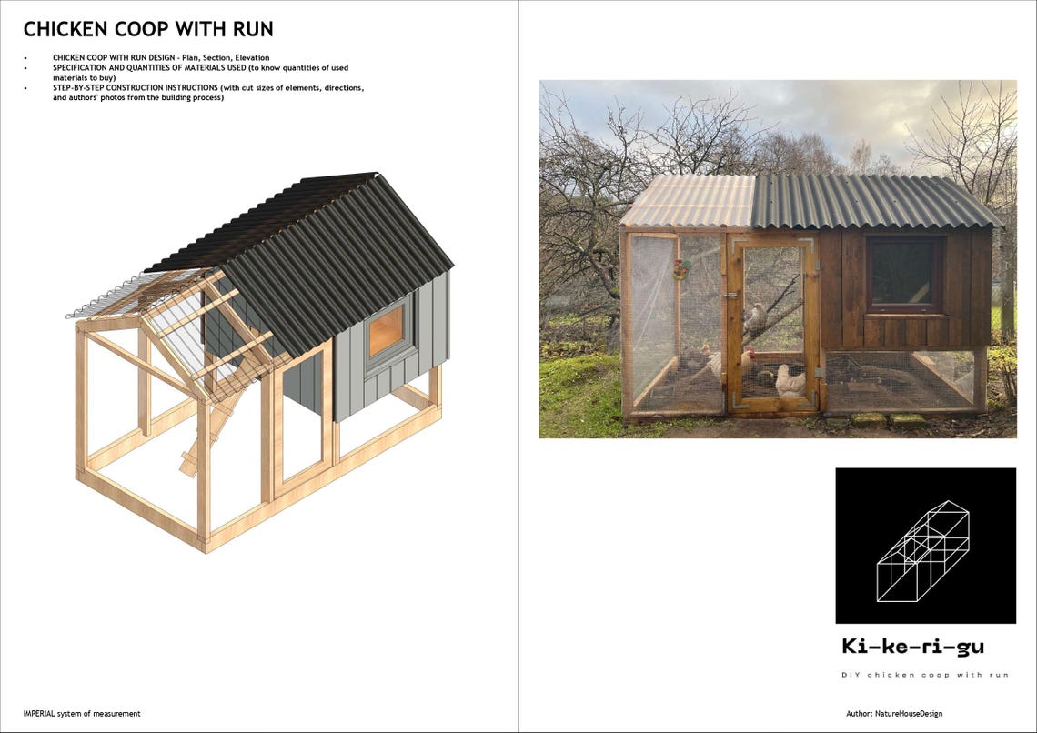 Chicken Coop With Run, Plan, DIY Step-by-step Construction Instruction ...