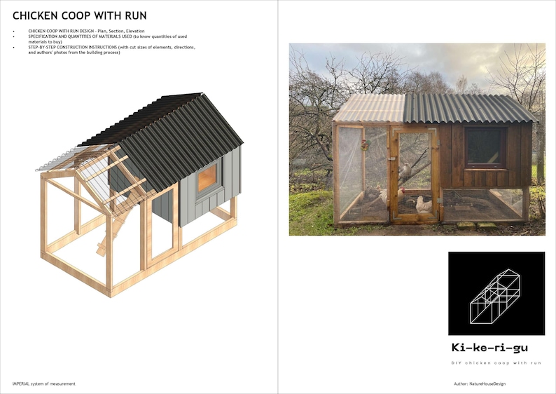 Chicken Coop With Run, Plan, DIY Step-by-step Construction Instruction ...