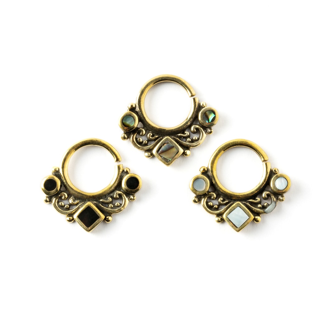 Agatha Septum Ring, Gothic Seamless Piercing Ring 1mm/18g With Abalone ...
