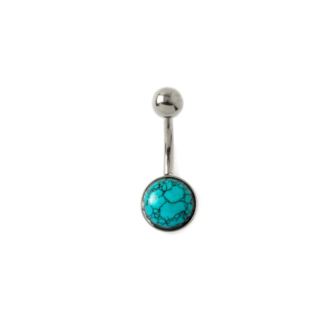Turquoise Belly Button Ring, Surgical Steel Belly Bar 1.6mm/14g ...