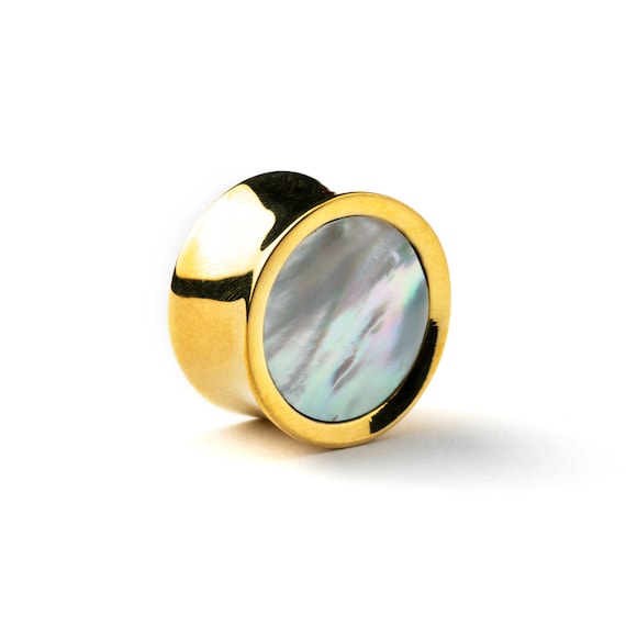 Golden Plug Earrings With Mother of Pearl Ear Plugs Gauges | Etsy