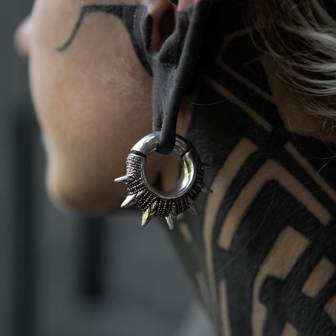 Spikes Ear Weight Hoops, Stretched Ears Hoop Hangers 8mm (0g) Ear ...