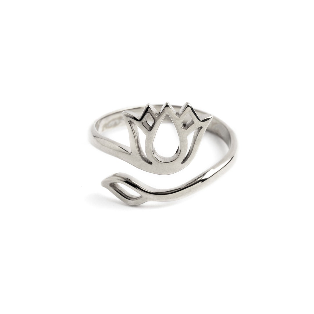 Buy Silver Lotus Flower Ring, Silver Wrap Around Ring, Minimal Flower ...