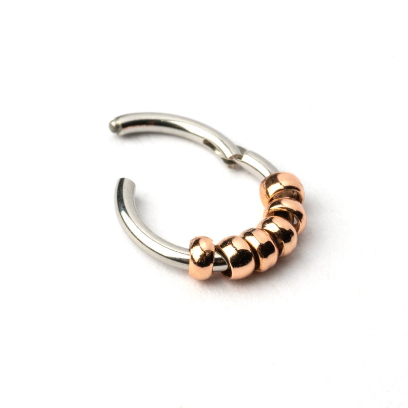 Hinged Segment Ring With Rose Gold Beads Surgical Steel - Etsy
